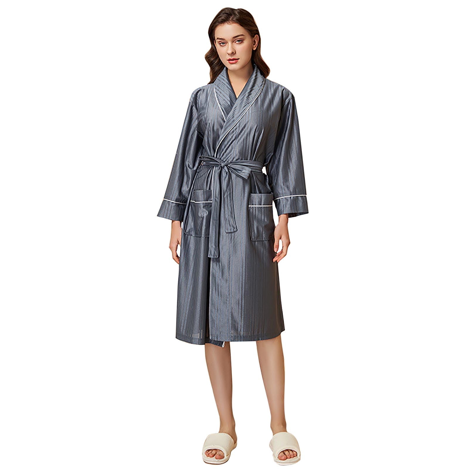 SHITINN Women's Solid Color Autumn Elegant Casual Thin Couple Bathrobe ...