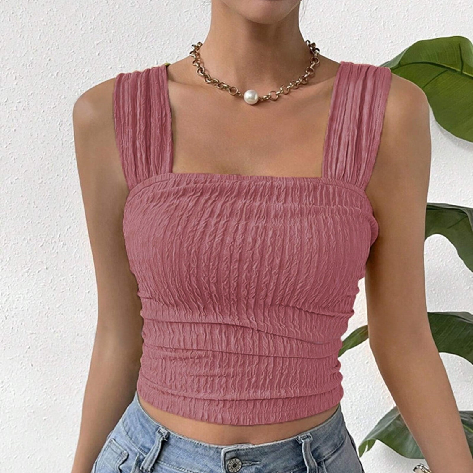 SHITINN Women's Solid Color Fashionable Sleeveless Open Navel Square ...