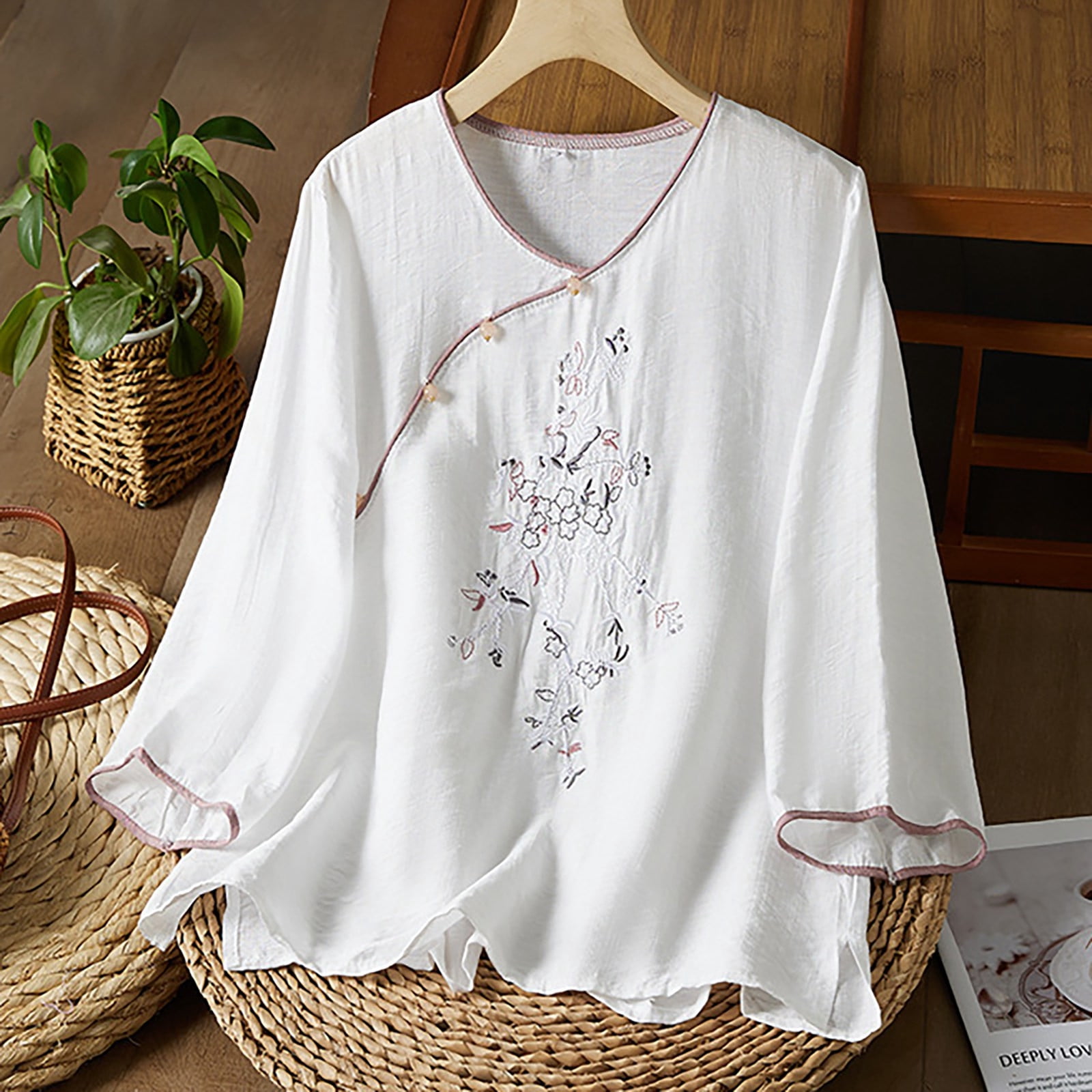 SHITINN Women's Summer Chinese Embroidery Cardigan Top Retro Art Heavy ...