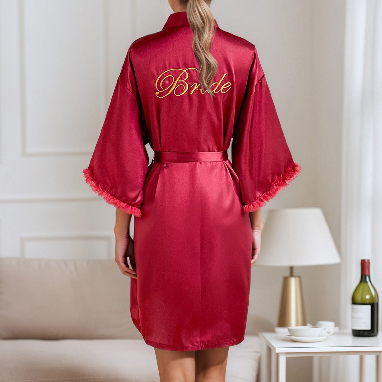 SHITINN Women's Wedding Party Team Bride Robe Letters Kimono Satin ...