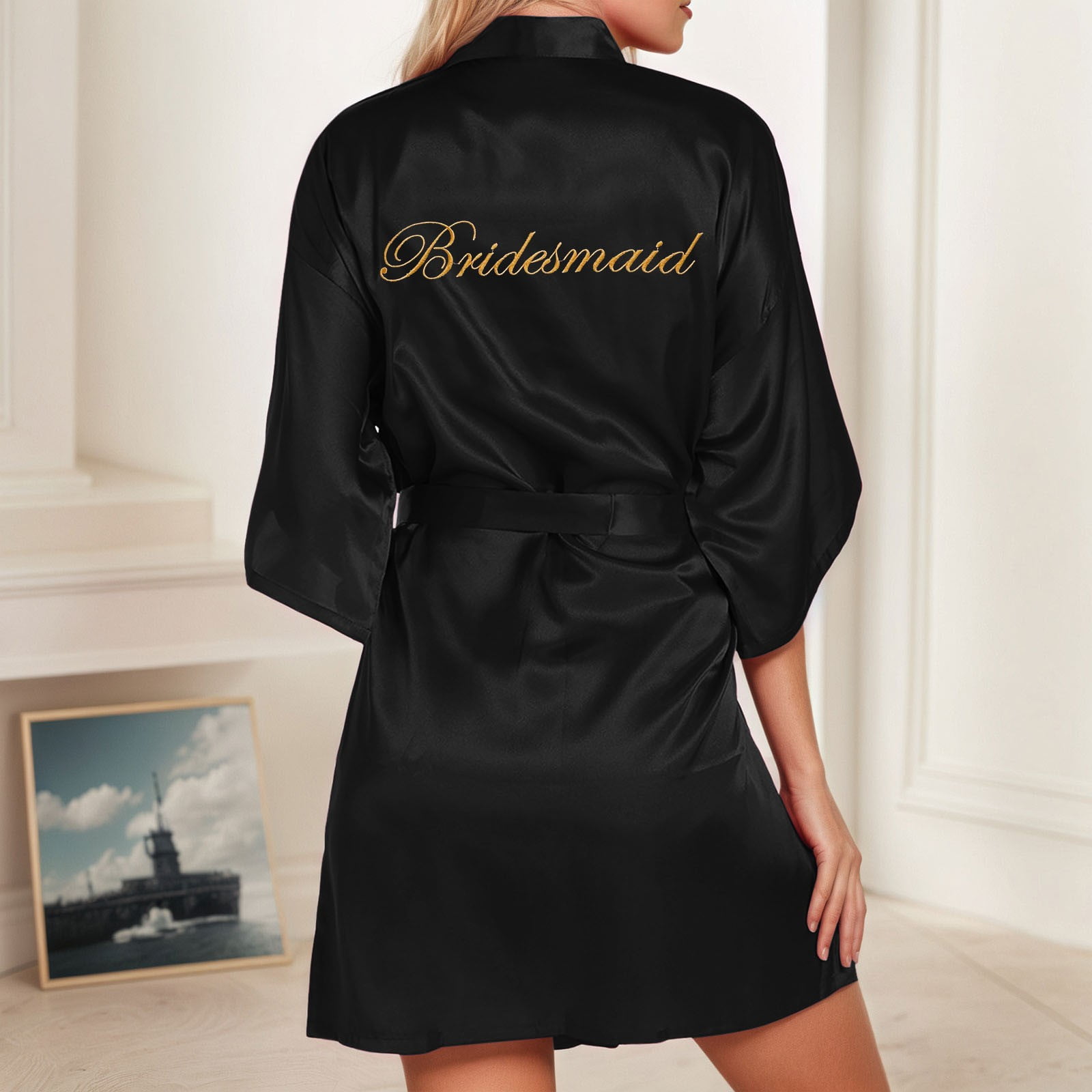 SHITINN Women's Wedding Party Team Bride Robe Letters Kimono Satin Pyjamas Bridesmaid Bathrobe ...