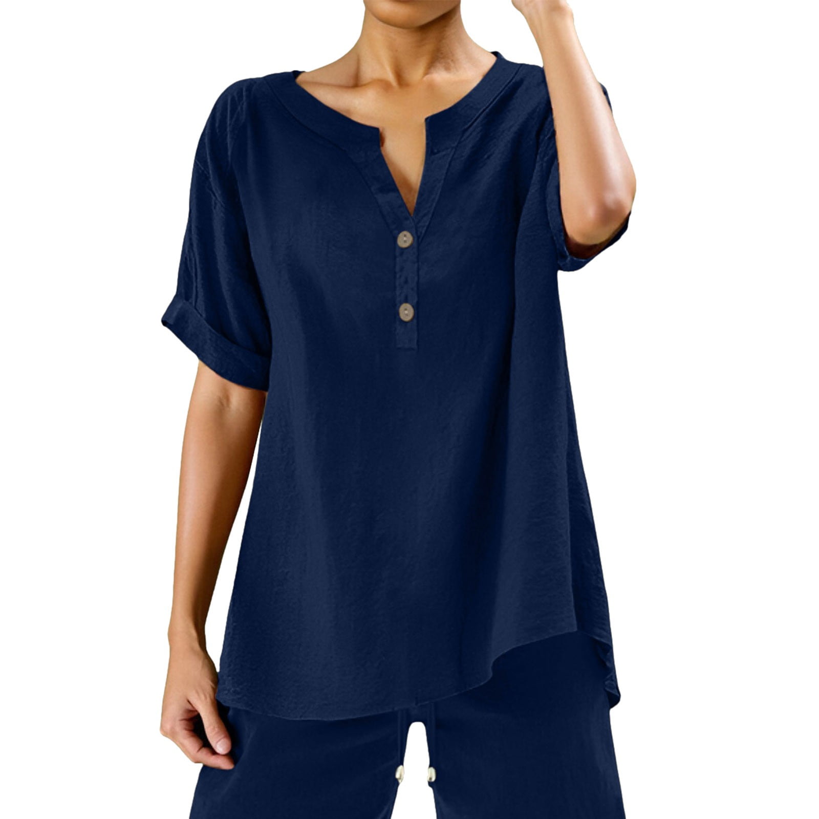 SHITINN Womens Loose Buttons Down Blouse Tops Solid Casual Short Sleeve ...