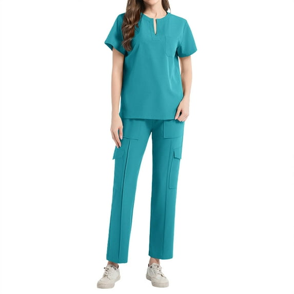 SHITINN Womens Scrubs Easy Care Uniforms Blue Scrubs Set Cozy Fit ...