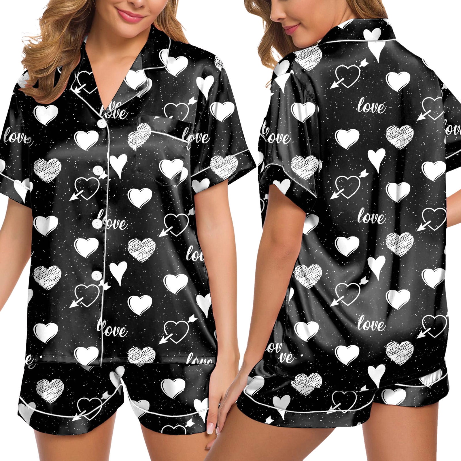 SHITINN Womens Silk Satin Pajamas Set Two Piece Pj Sets Sleepwear ...