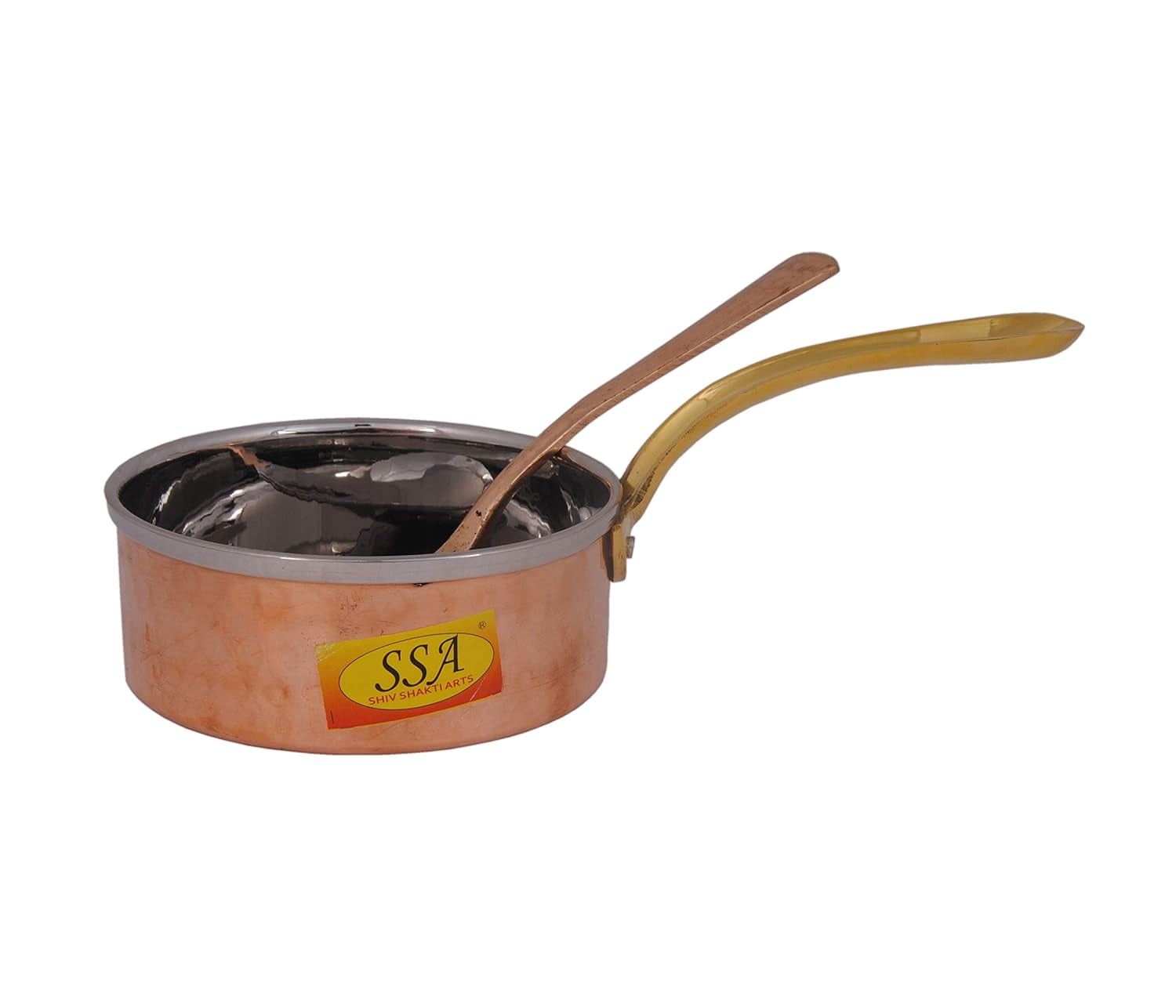 SHIV SHAKTI ARTS Hammered Steel Copper Sauce Pan with Brass Handle ...
