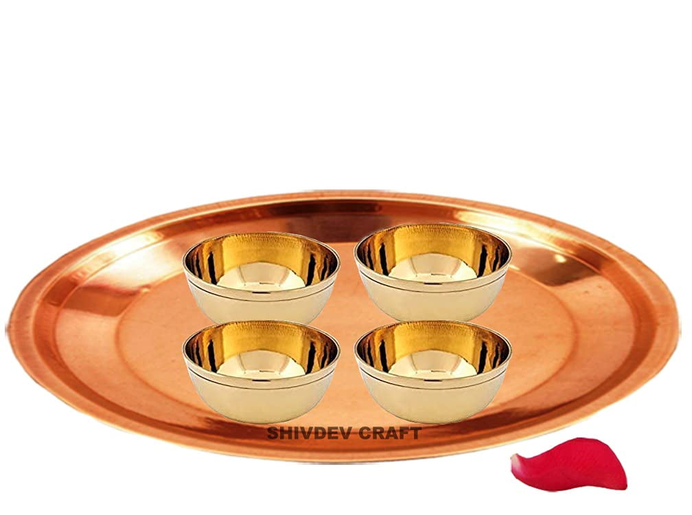 SHIVDEV CRAFT Brass pooja bhog KatoriBowl Hand Made Round Shape set of 4size 2 inch and Copper ...