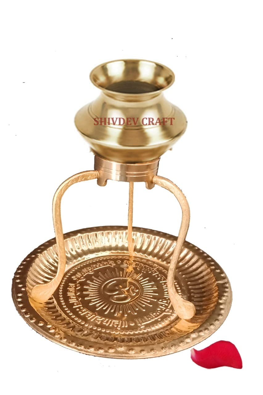 SHIVDEV CRAFT Shivling Abhishek Stand Without Shivling With Brass Pooja Plate And Pital ...