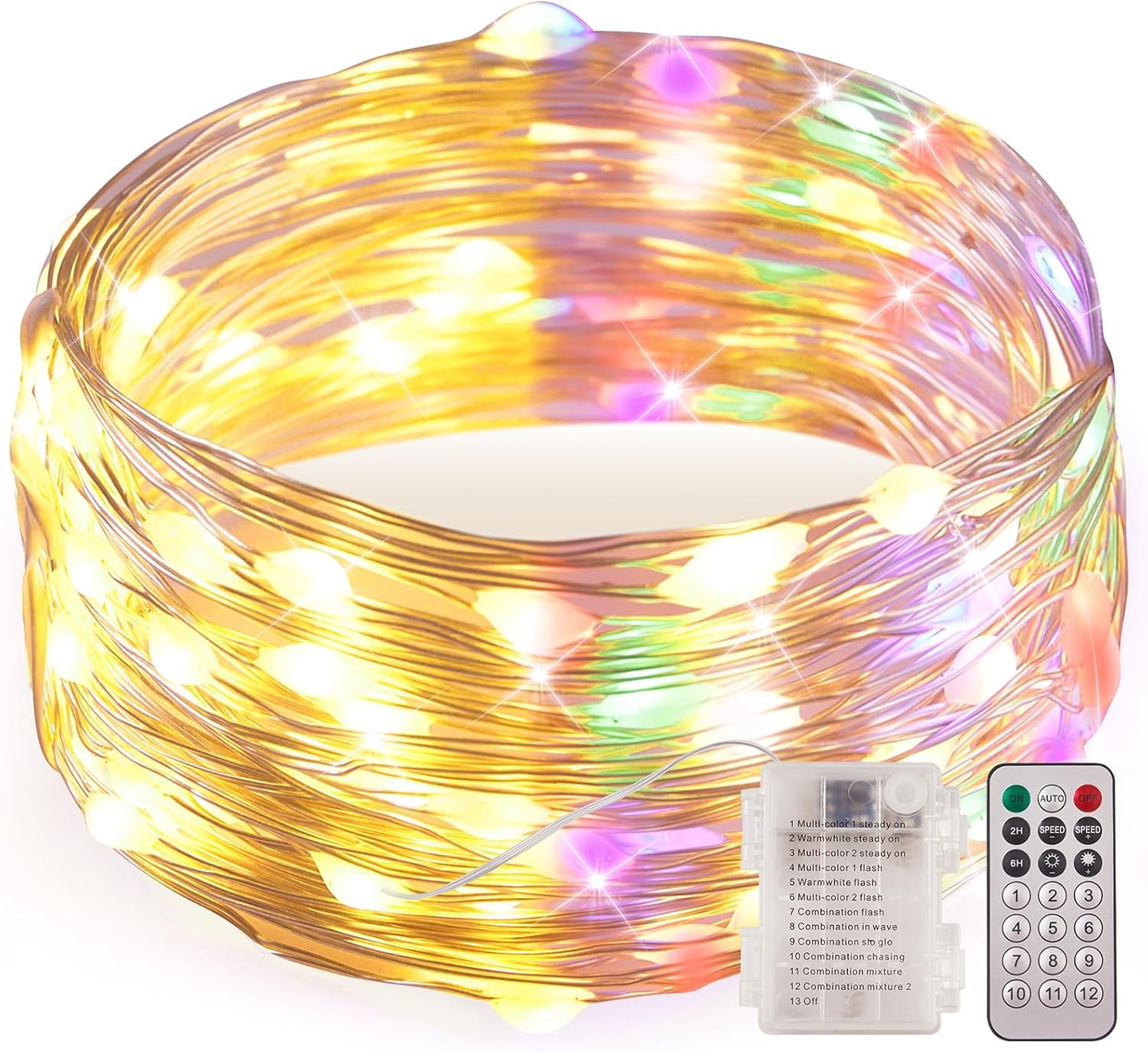 SHIYOU-1 Pack Warm White & Multi-Color Battery Operated String Lights ...