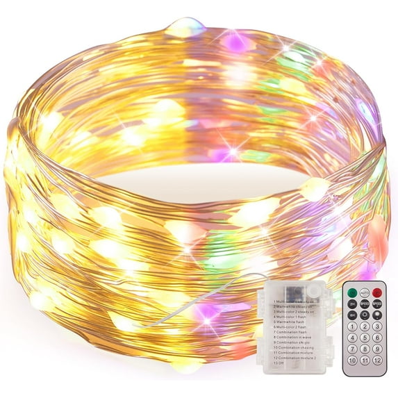 SHIYOU-1 Pack Warm White & Multi-Color Battery Operated String Lights ...