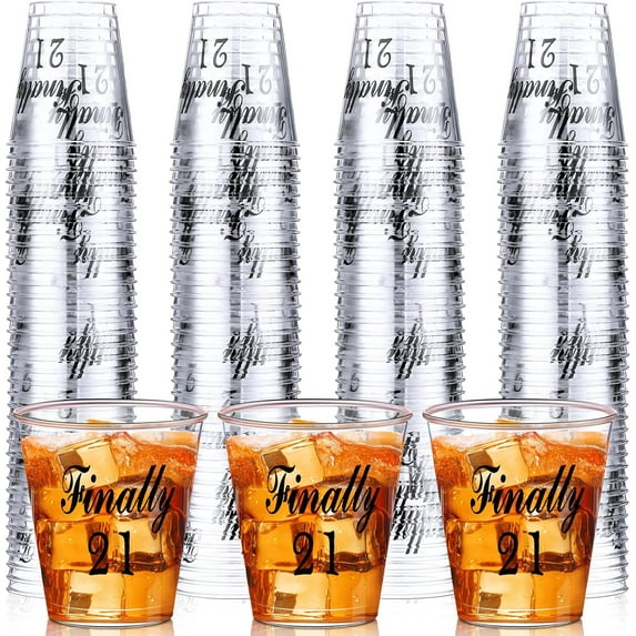SHIYOU-100 Pcs 21st Birthday Shot Glass Finally 21 Plastic Shot Glass ...