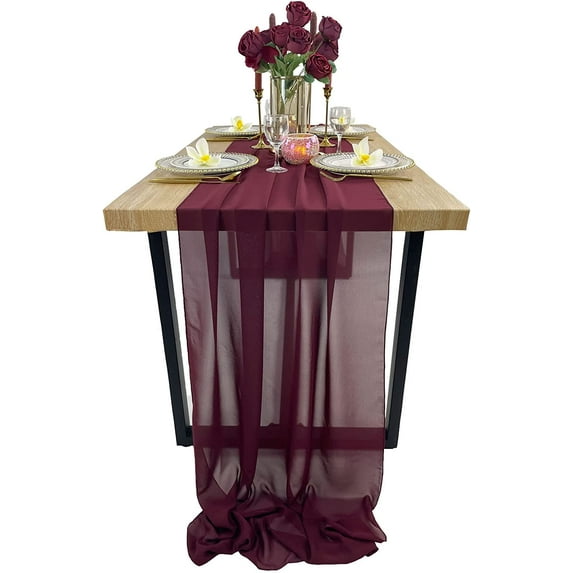 SHIYOU-10ft Chiffon Table Runners 29x120 inches Romantic Sheer Wedding ...