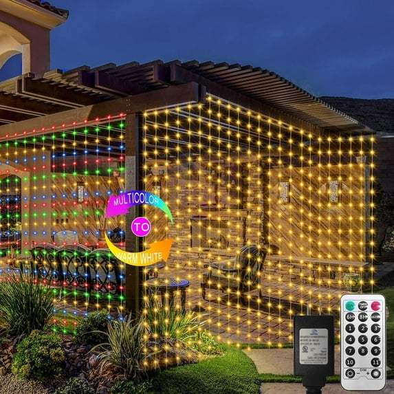 SHIYOU-10x10Ft Curtain Lights Connectable Warm White & Multicolor ...