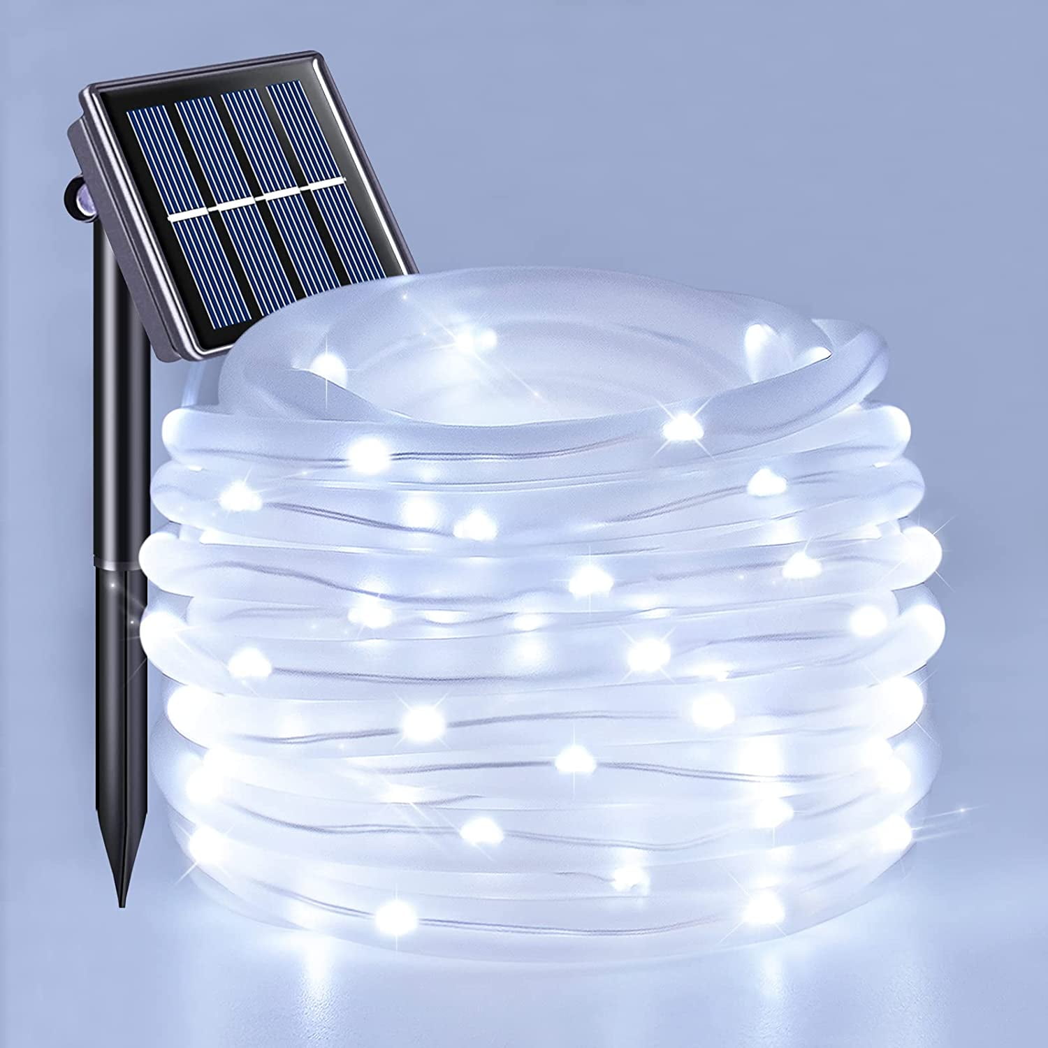 SHIYOU-120 LED Solar Powered Rope Lights Outdoor,39.4ft 8 Modes Solar ...