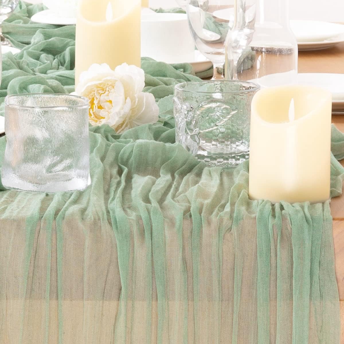 SHIYOU-12pcs Sage Green Cheesecloth Table Runner Bulk 22×120 inch 10FT ...