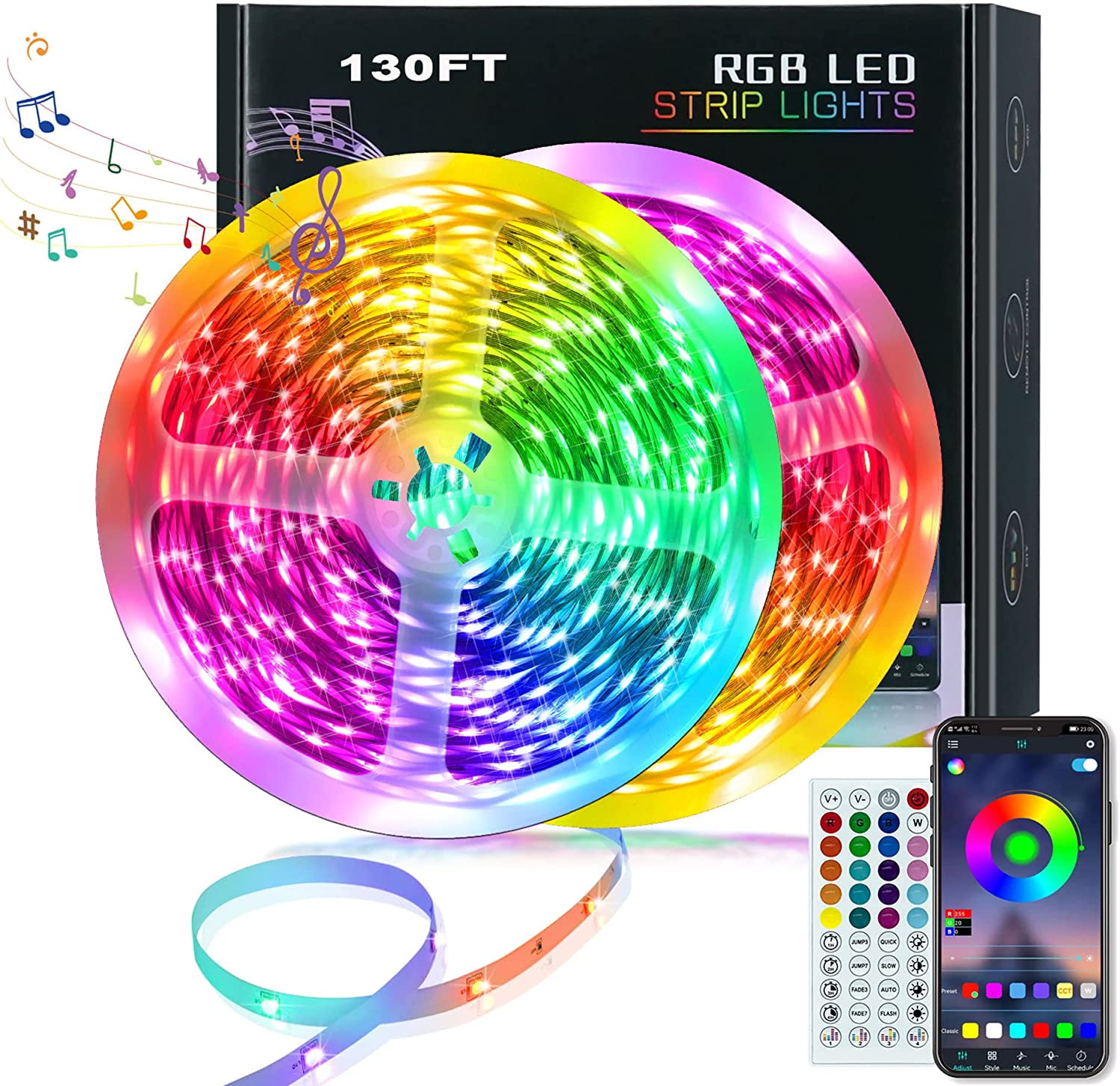 SHIYOU-130ft Led Lights,Long Led Lights for Bedroom,5050 RGB LED Strip ...