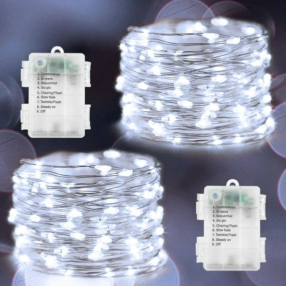 SHIYOU-2 Pack Fairy Lights Battery Operated 100 LED 33Ft Silver Wire ...