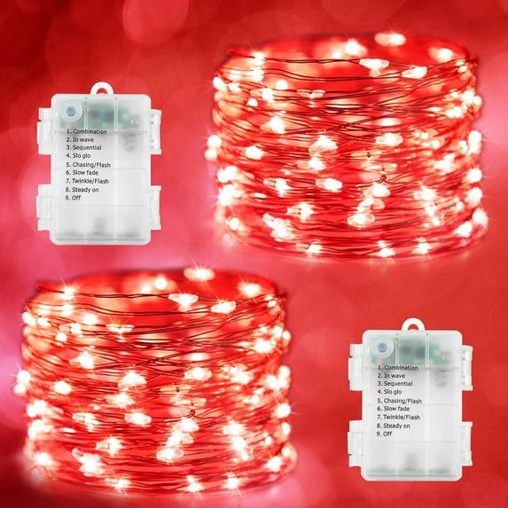 SHIYOU-2 Pack Fairy Lights Battery Operated 200 LED 66Ft Silver Wire ...
