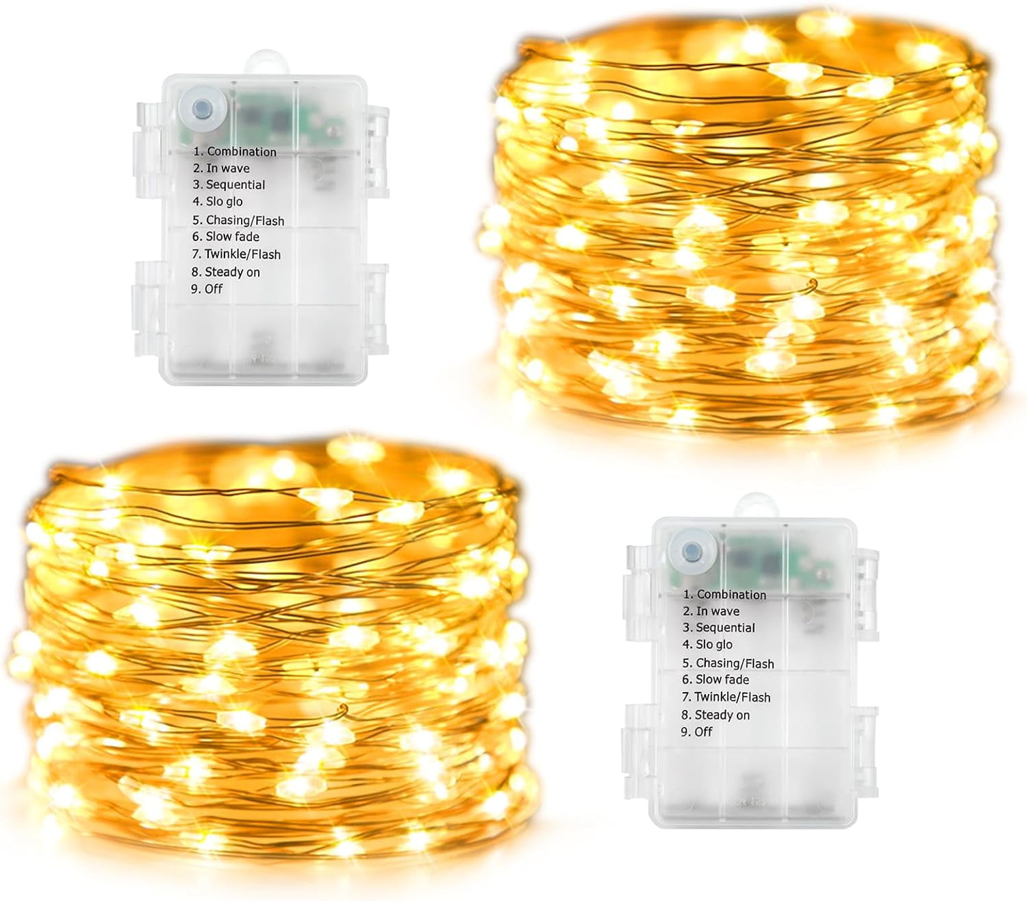 SHIYOU-2 Pack Fairy Lights Battery Operated, 200 LED 66Ft Silver Wire ...
