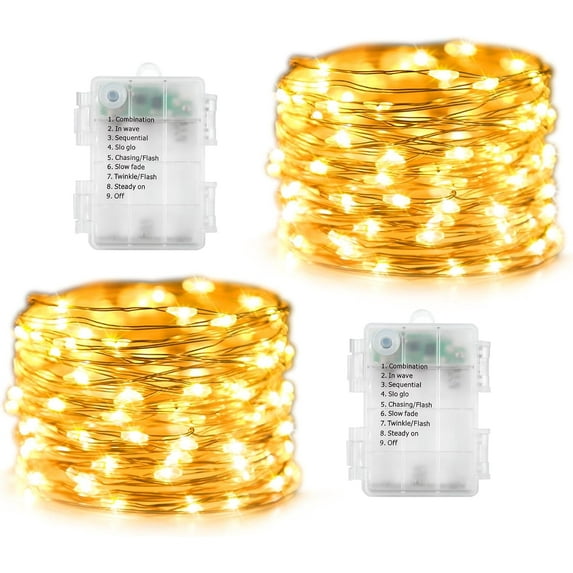SHIYOU-2 Pack Fairy Lights Battery Operated, 200 LED 66Ft Silver Wire ...