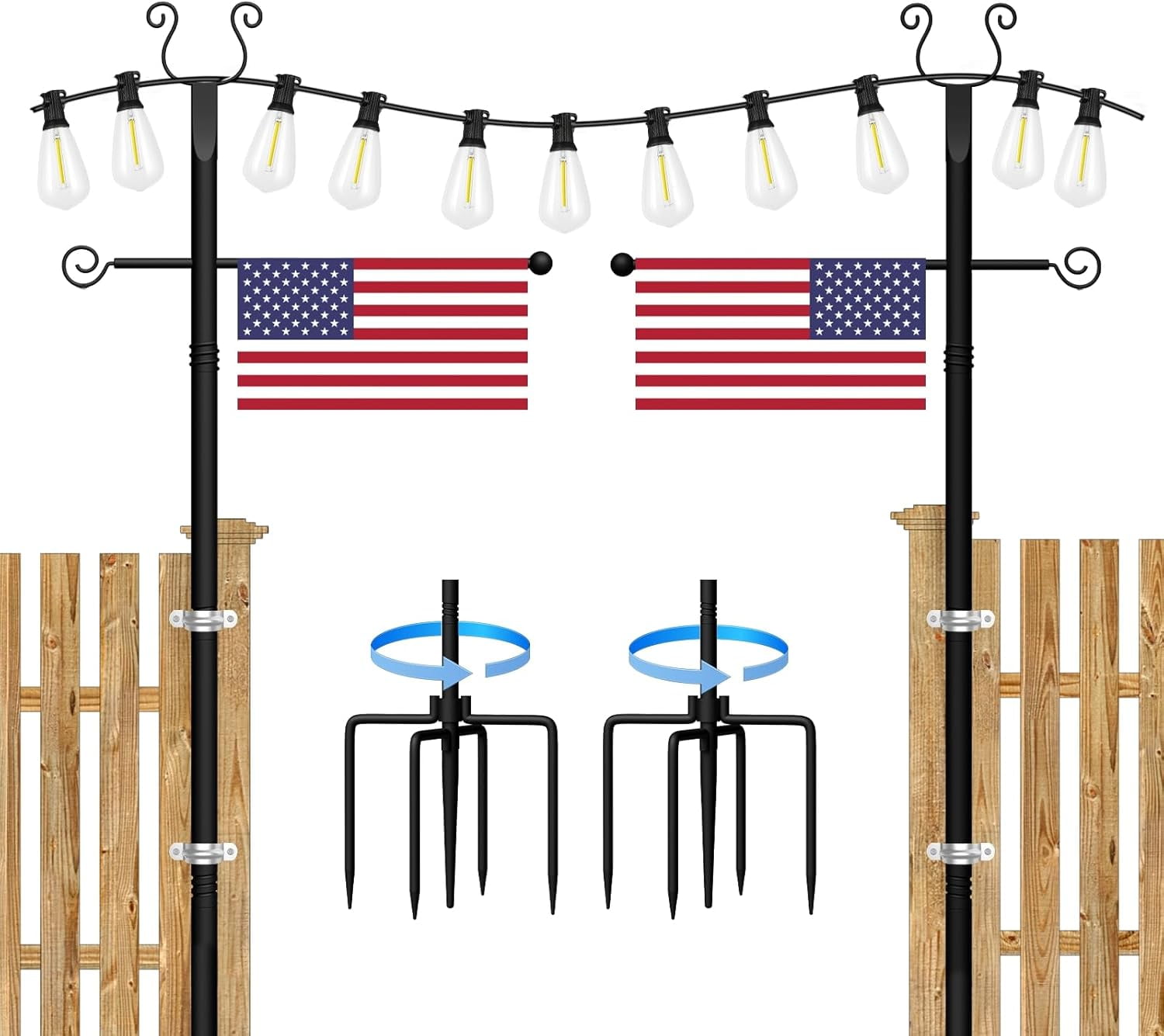 SHIYOU-2 Pack String Light Poles - 10 Ft Patio Heavy Metal Lighting ...