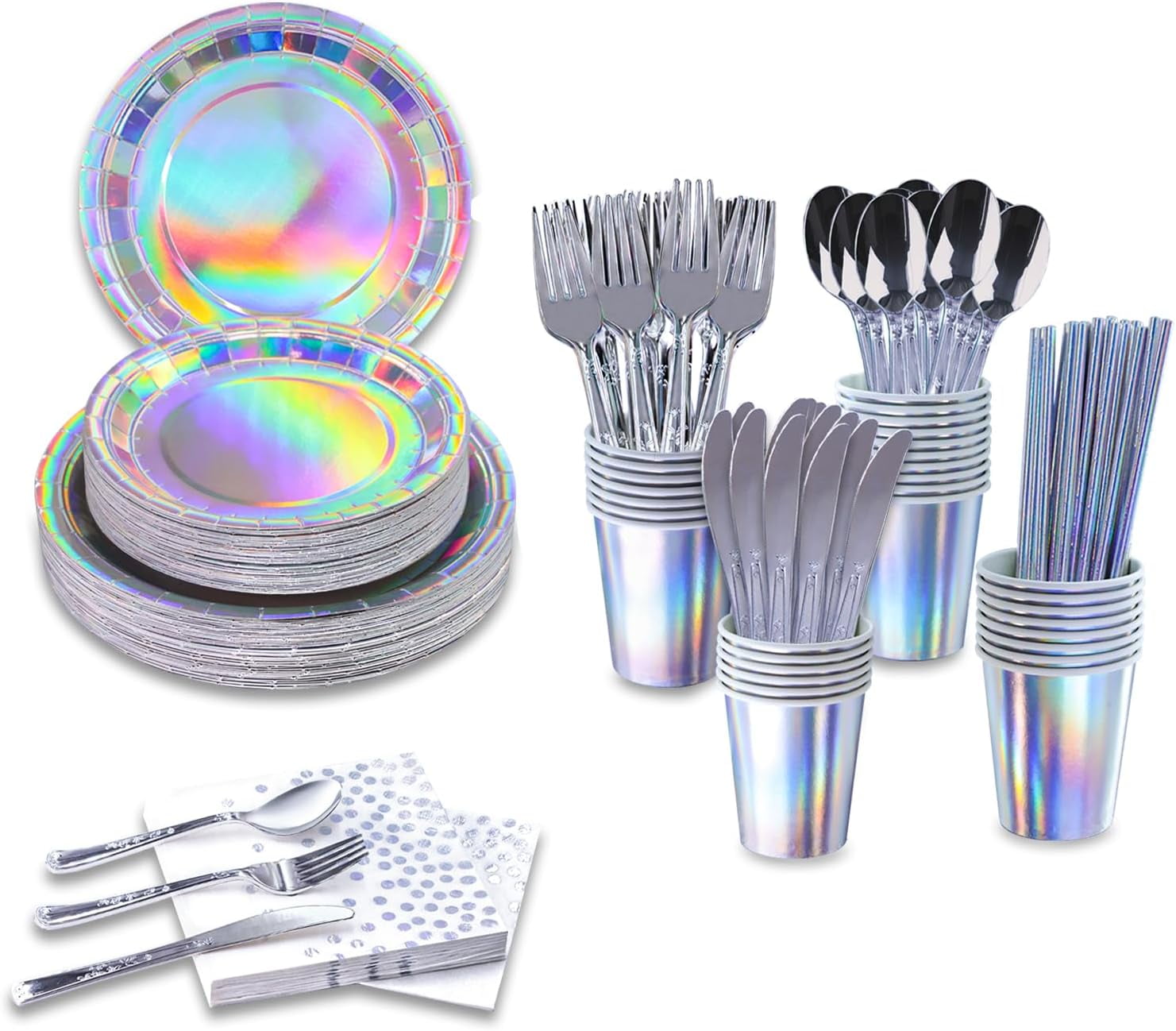 SHIYOU-200Pcs Disposable Party Dinnerware Set, Paper Tableware Set ...