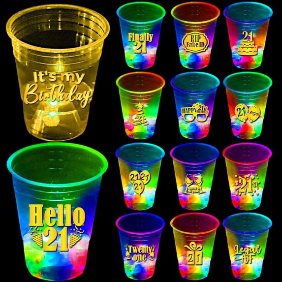 SHIYOU-24 Pack 16oz Gold Plastic Glow 21st Birthday Cups for Adult ...
