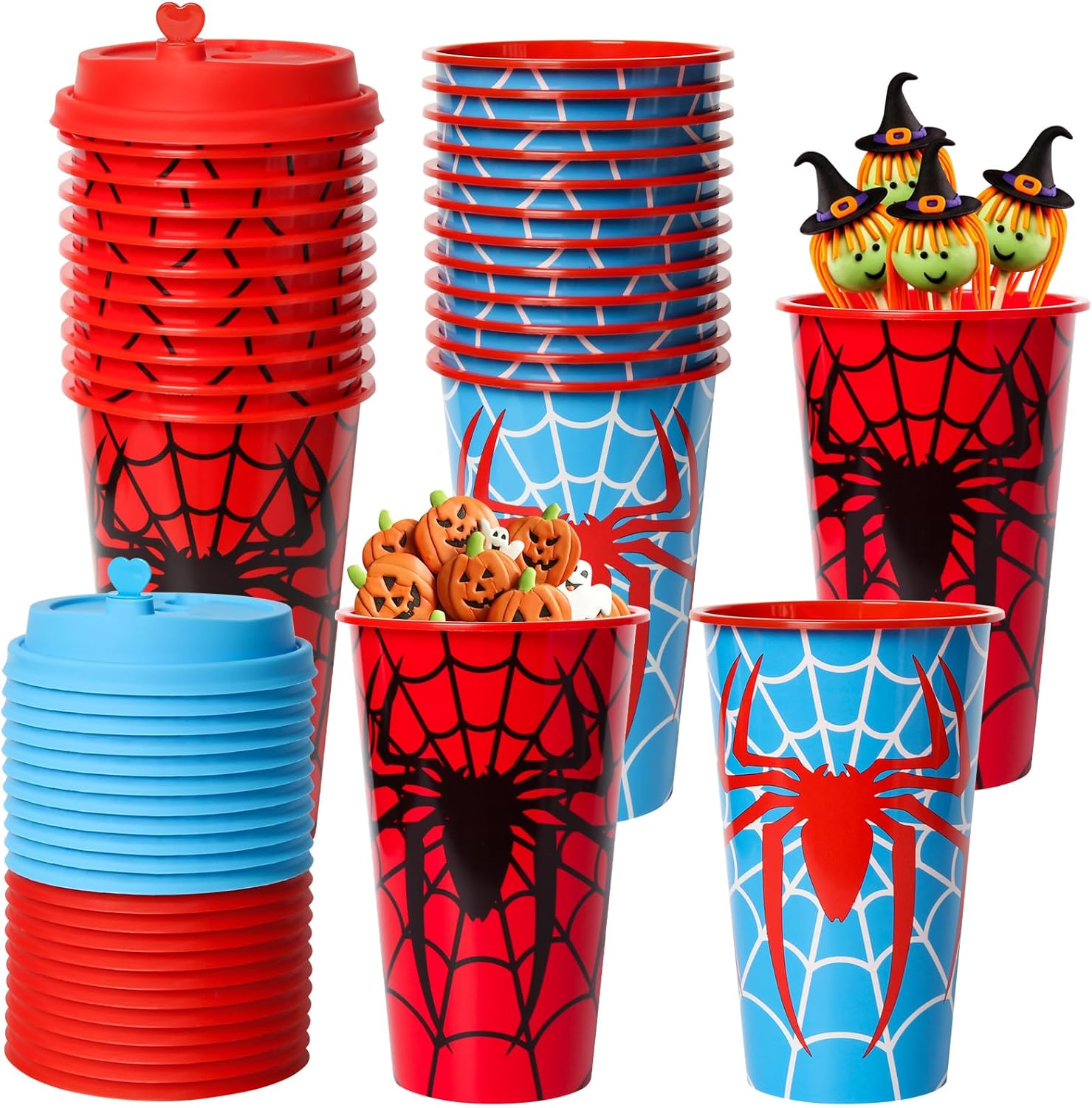 SHIYOU-24 Pack Halloween Spider Web Party Favors Goodie Cups, 16OZ ...