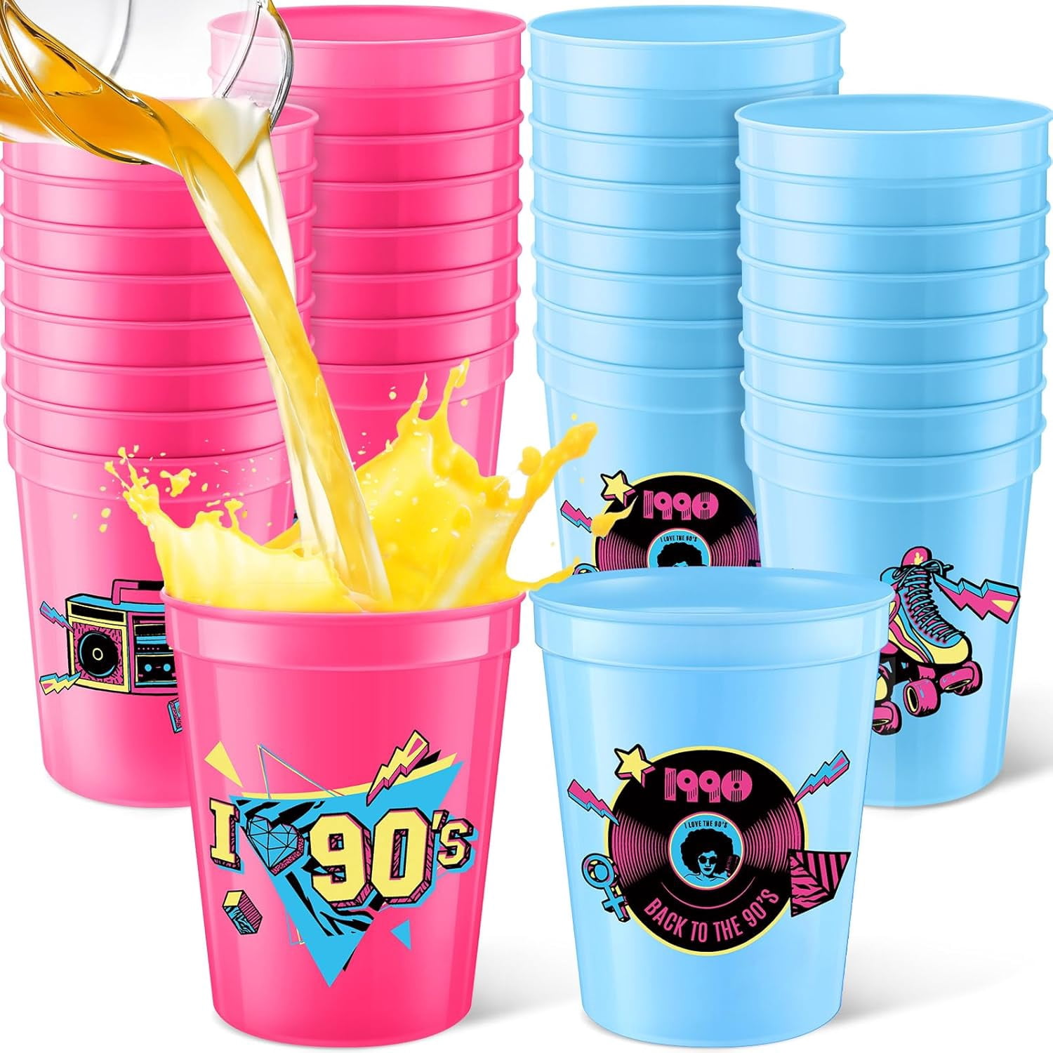 SHIYOU-24 Pcs 90s Theme Cups 16 oz Reusable Thick Retro Disco Party ...
