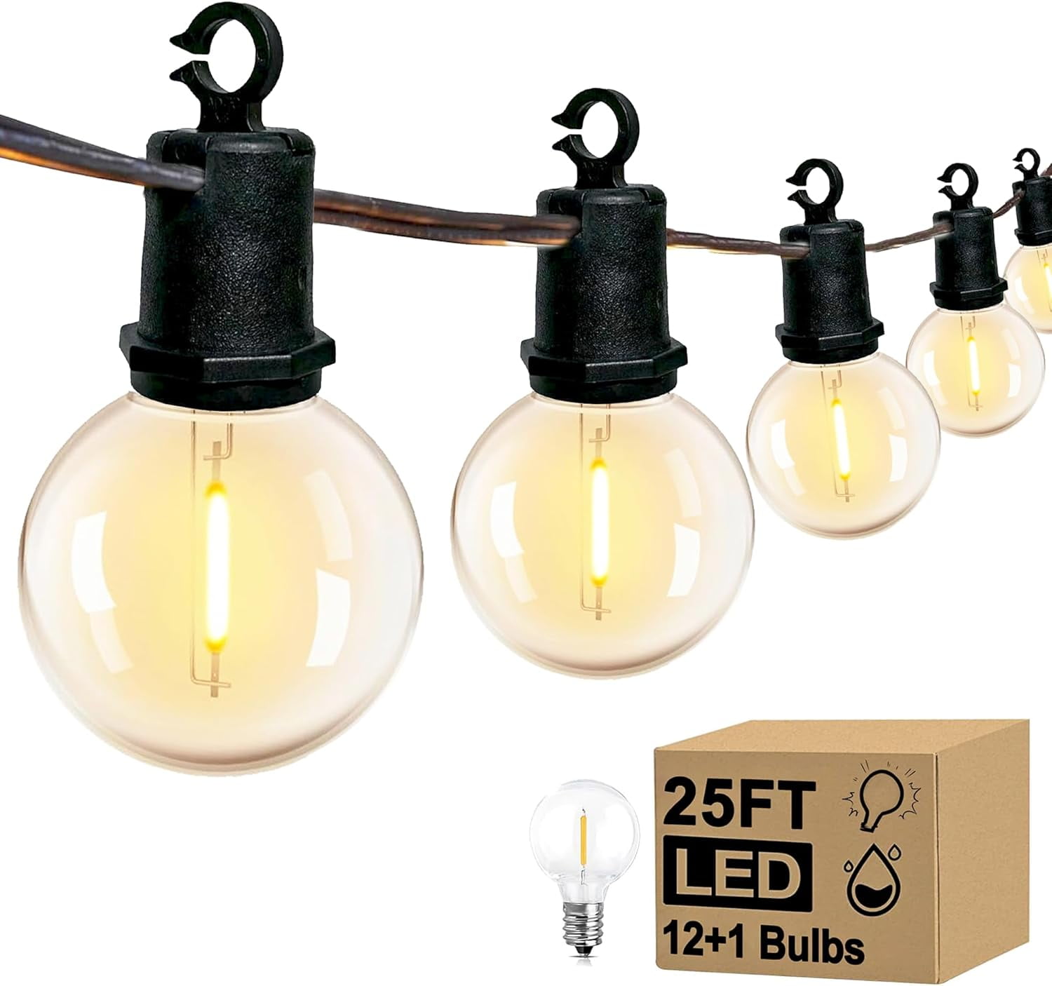 SHIYOU-25FT Outdoor String Lights, 12 G40 LED Bulbs + 1 Spare ...