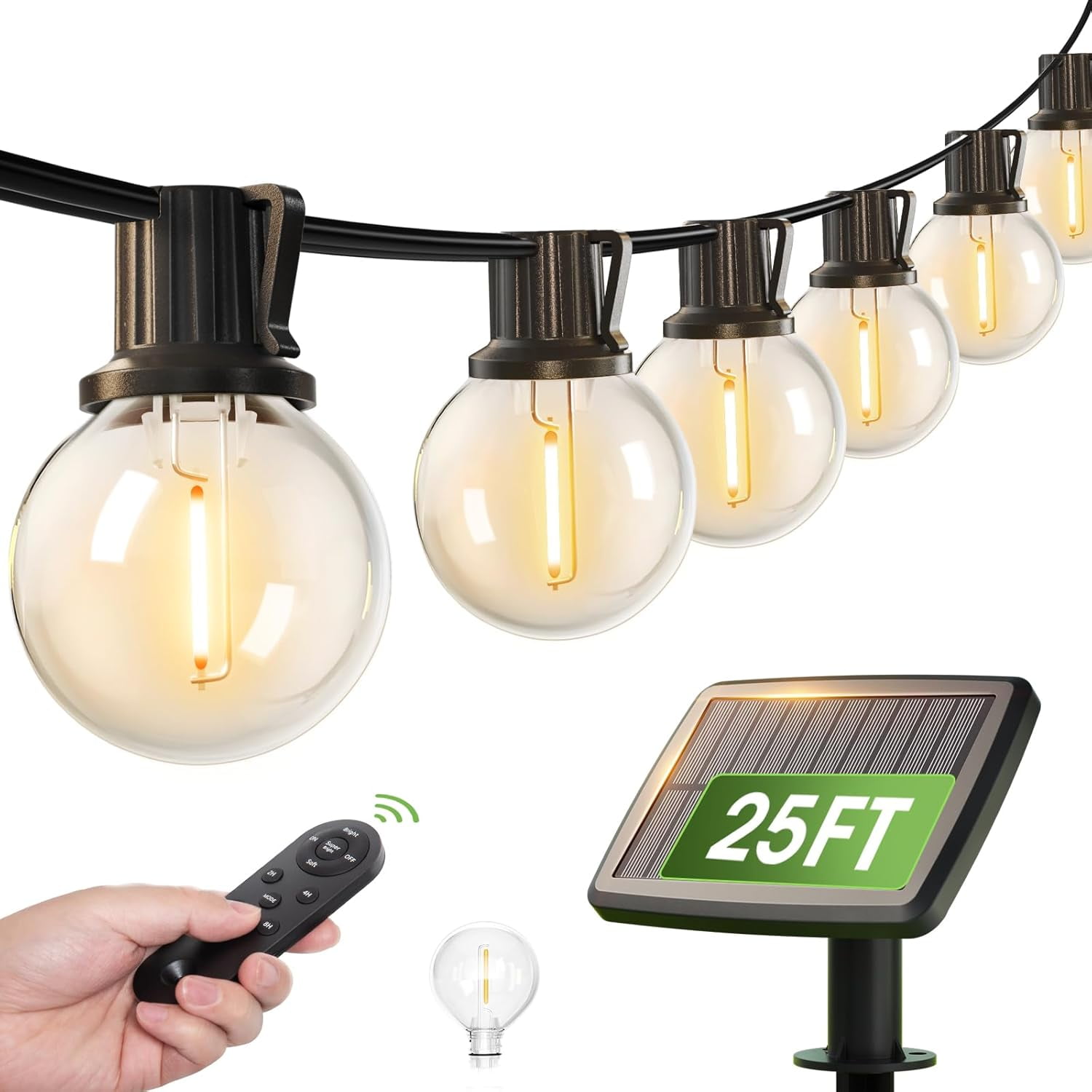SHIYOU-25FT Solar Powered Outdoor String Lights Waterproof with Remote ...