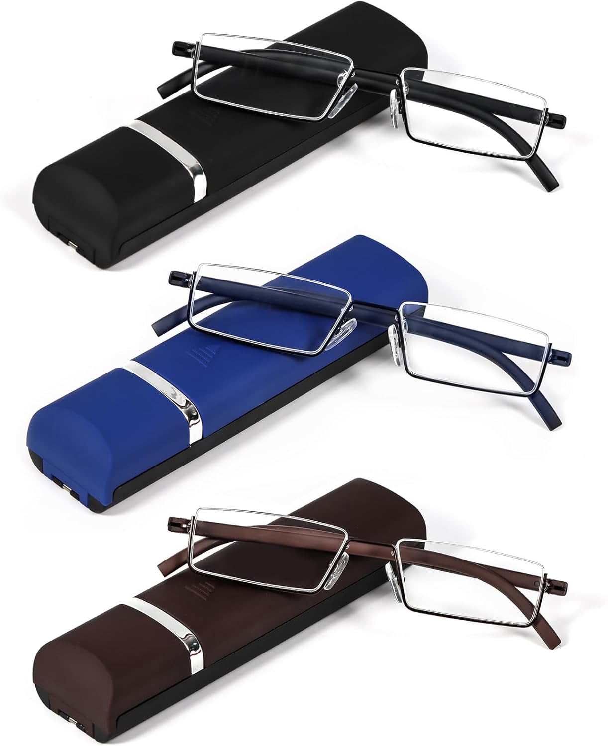 SHIYOU-3 Pack Half Frame Reading Glasses for Men Women, Half Lens Slim ...