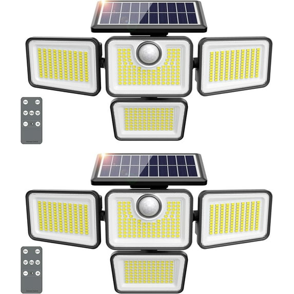 SHIYOU-3000LM Solar Lights Outdoor, 4 Adjustable Heads Motion Sensor ...