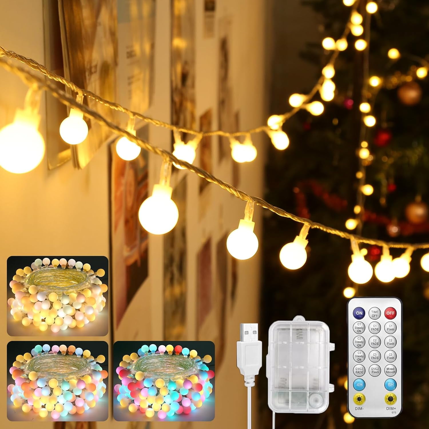 SHIYOU-33 FT 100 LEDs Color Changing Battery Operated String Lights ...