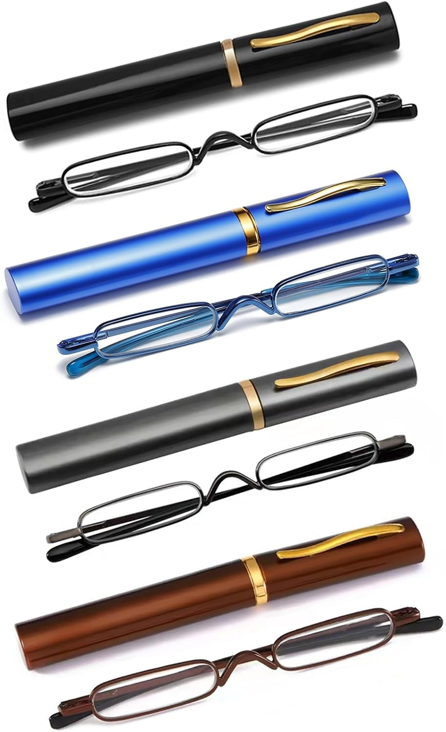 SHIYOU-4 Pack Mini Slim Pen Reading Glasses - Compact Readers with Pen ...