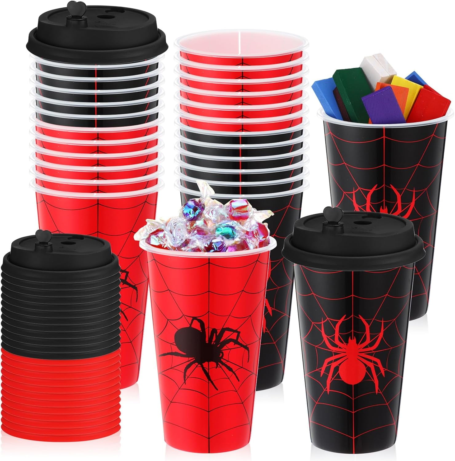SHIYOU-48 Pcs Spider Cups Spider Party Supplies 16oz Thick Plastic ...