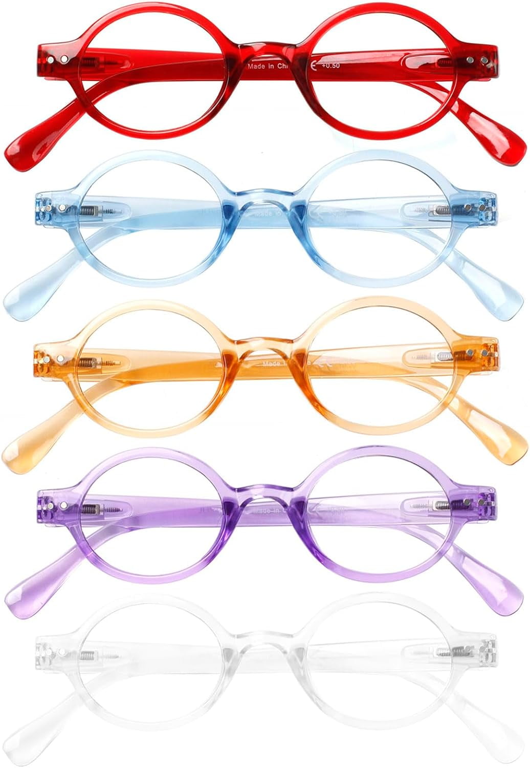 SHIYOU-5 Pack Retro Round Reading Glasses Mini Small Comfortable ...