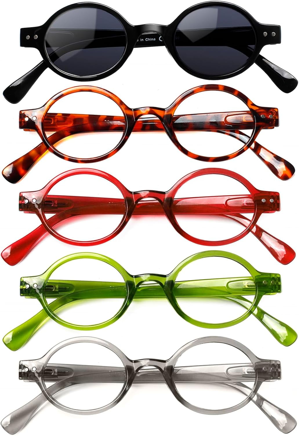 SHIYOU-5 Pack Retro Round Reading Glasses Mini Small Comfortable ...