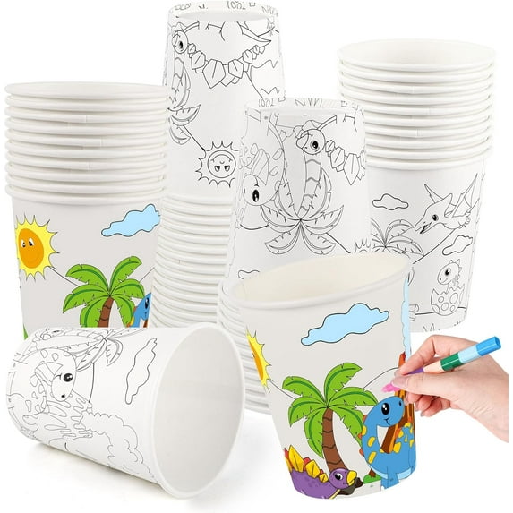 SHIYOU-50 PCS 9 oz Dinosaur Paper Cups Bulk Dinosaur Birthday Party ...