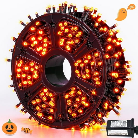 SHIYOU-500 LED Orange Halloween Lights Outdoor, 173ft Halloween String ...