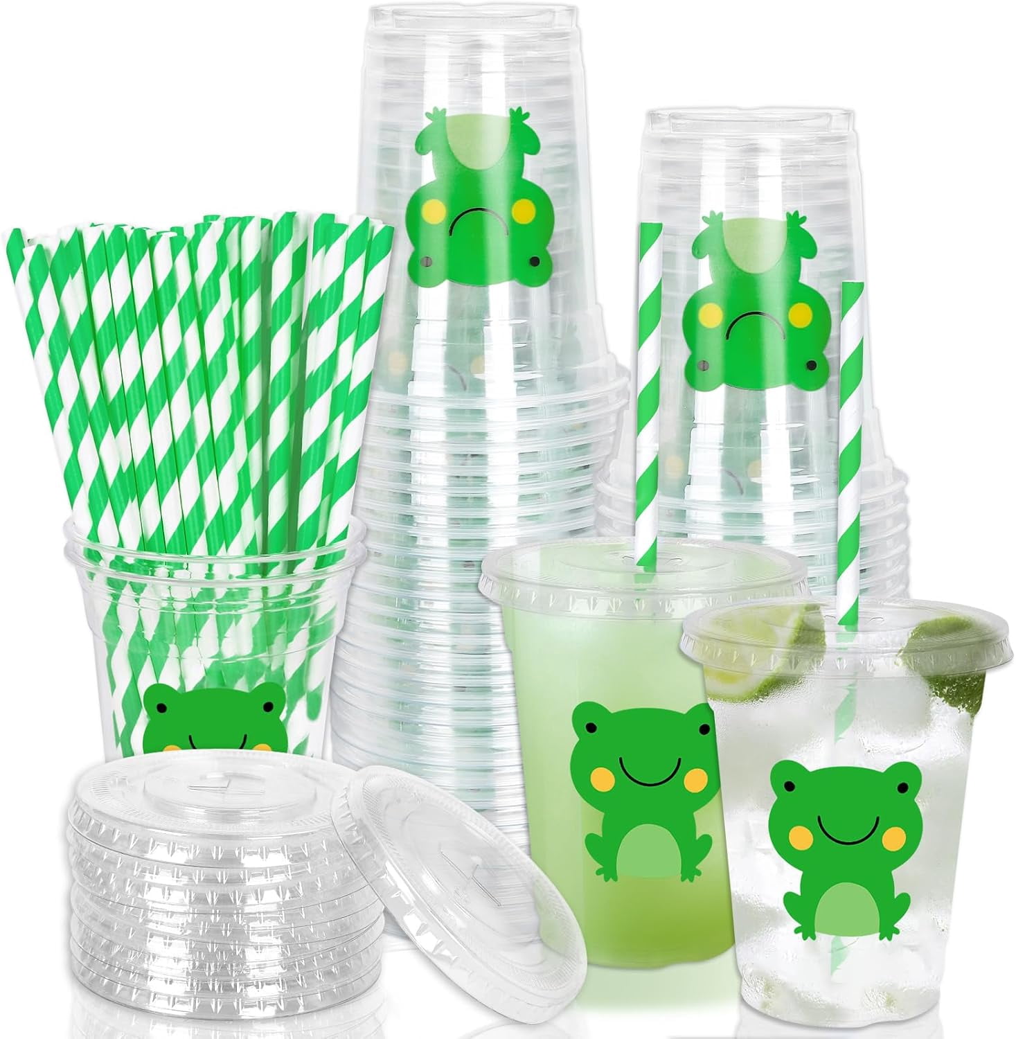 SHIYOU-50Pcs Frog Disposable Plastic Cups with Lids and Straws Cute ...