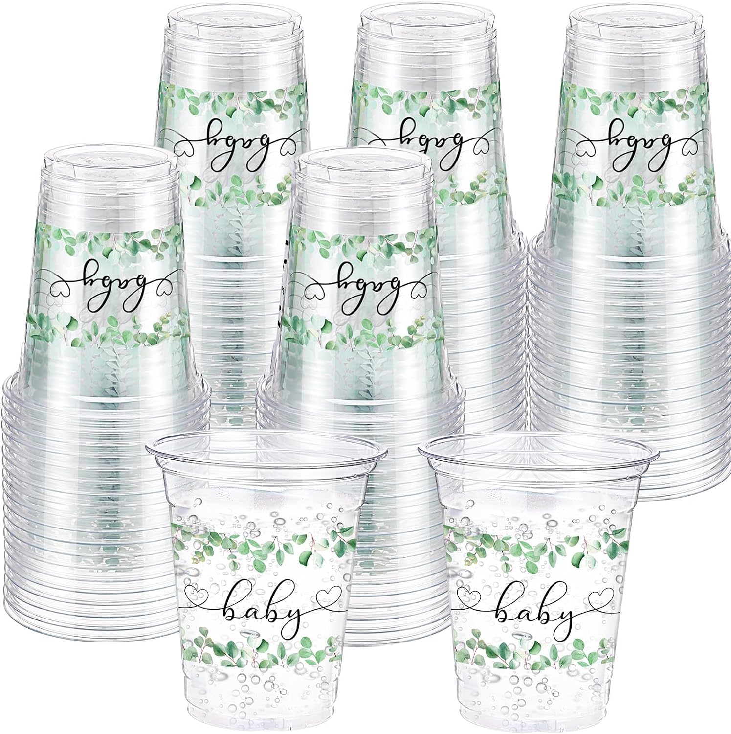 SHIYOU-60 Pack Sage Eucalyptus Baby Shower Plastic Cups 12 oz Sage ...