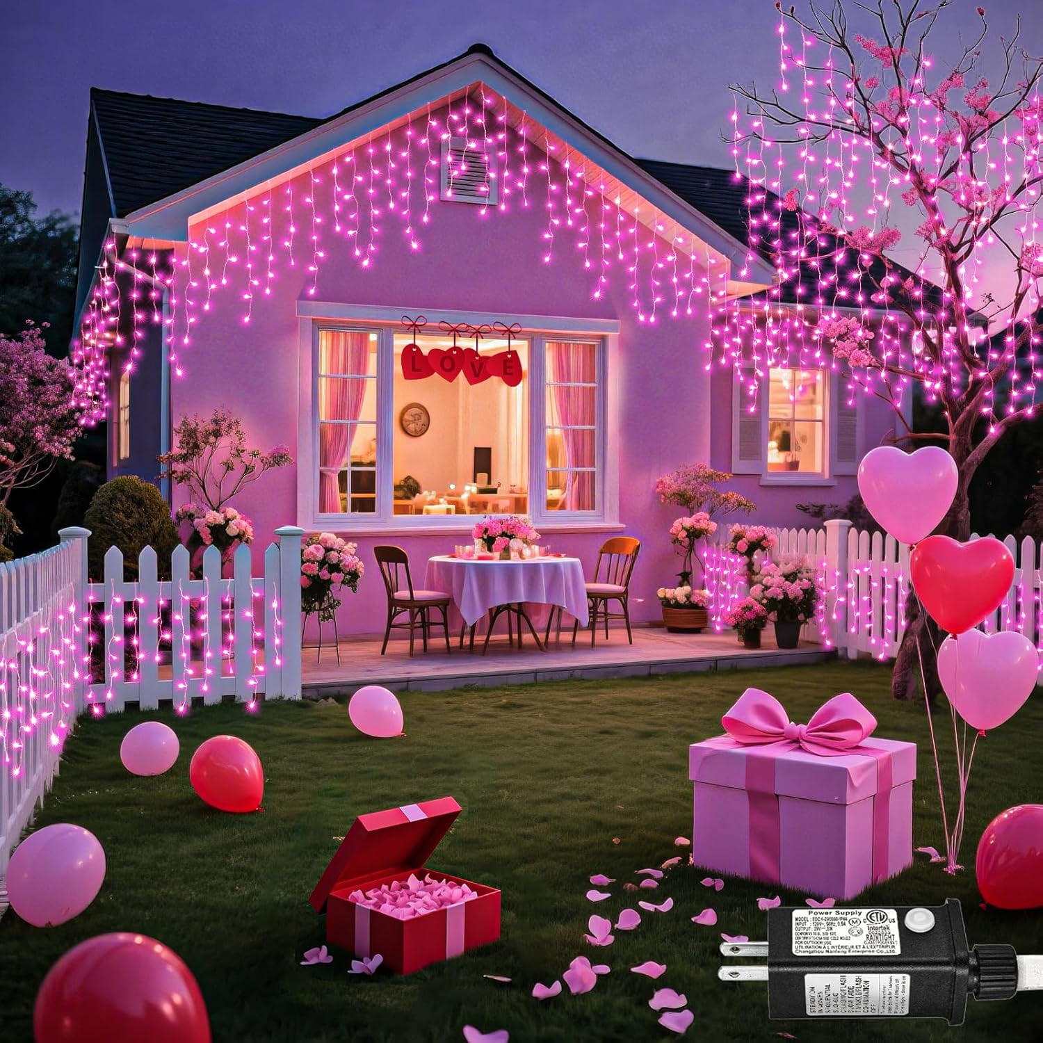 SHIYOU-66ft Pink LED Icicle String Lights Indoor for Bedroom, 640 LED ...