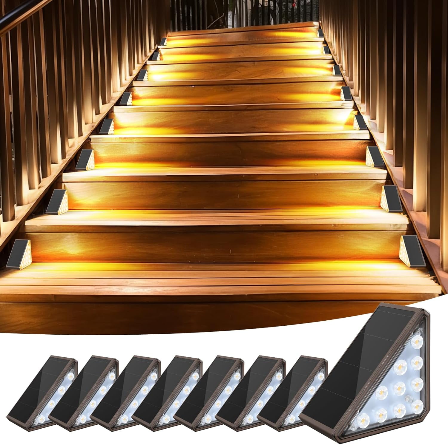 SHIYOU-8 Pack Solar Stair Lights, Outdoor Step Lights with Waterproof ...