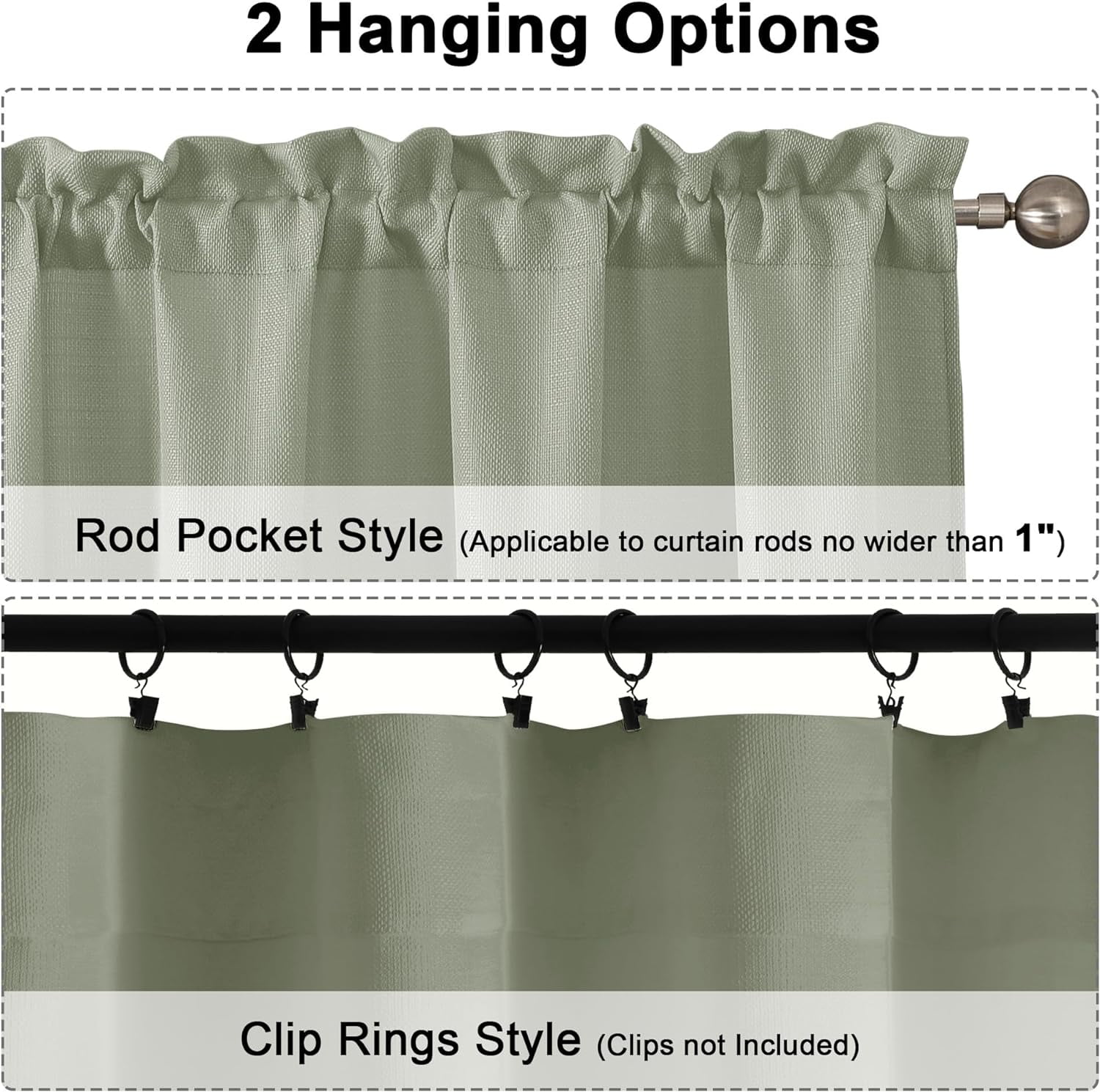 SHIYOU-Bennett Light Green Window Valance, Faux Linen Slub Textured ...