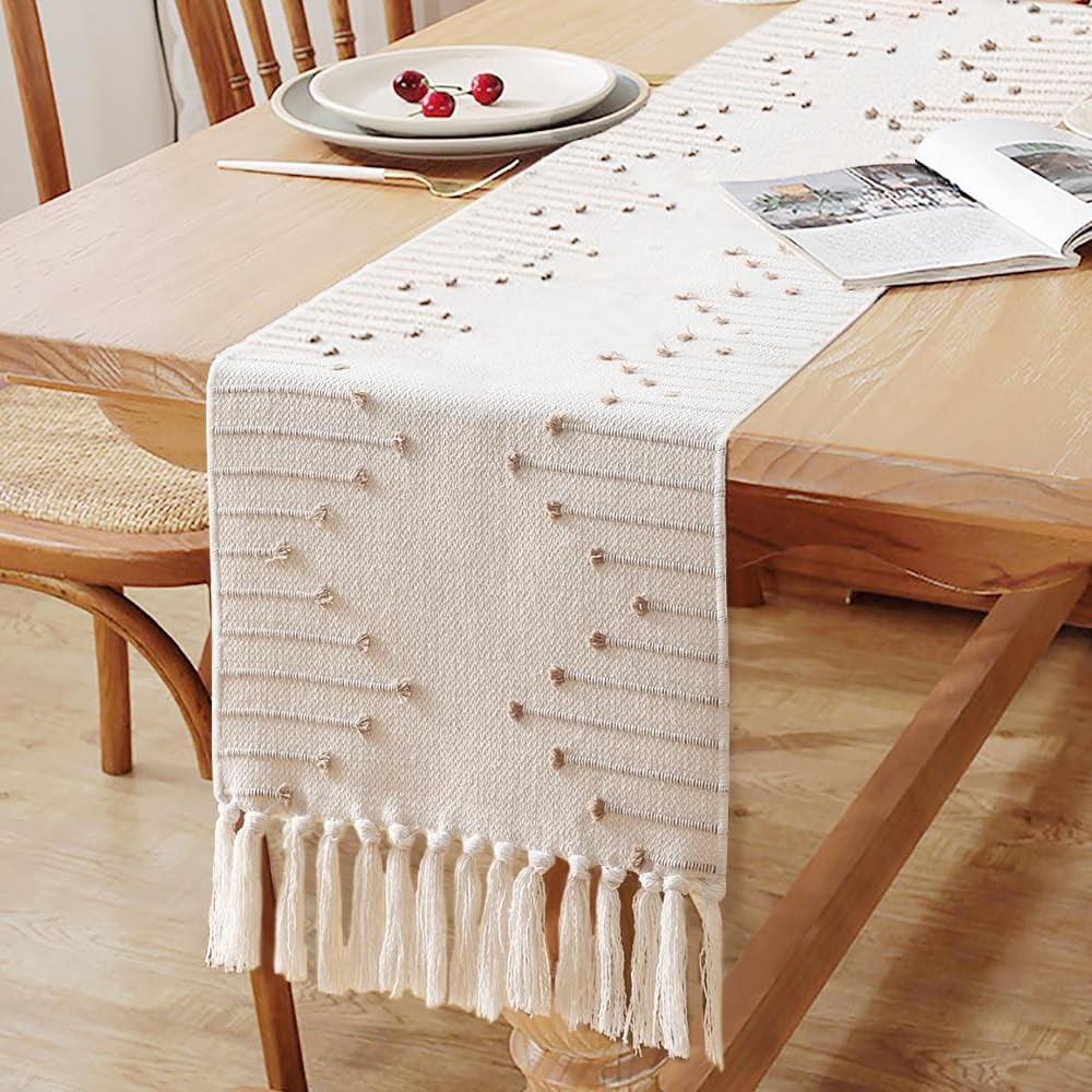 SHIYOU-Boho Table Runner with Tassels 13 X 60 Inches Long,Woven Modern ...