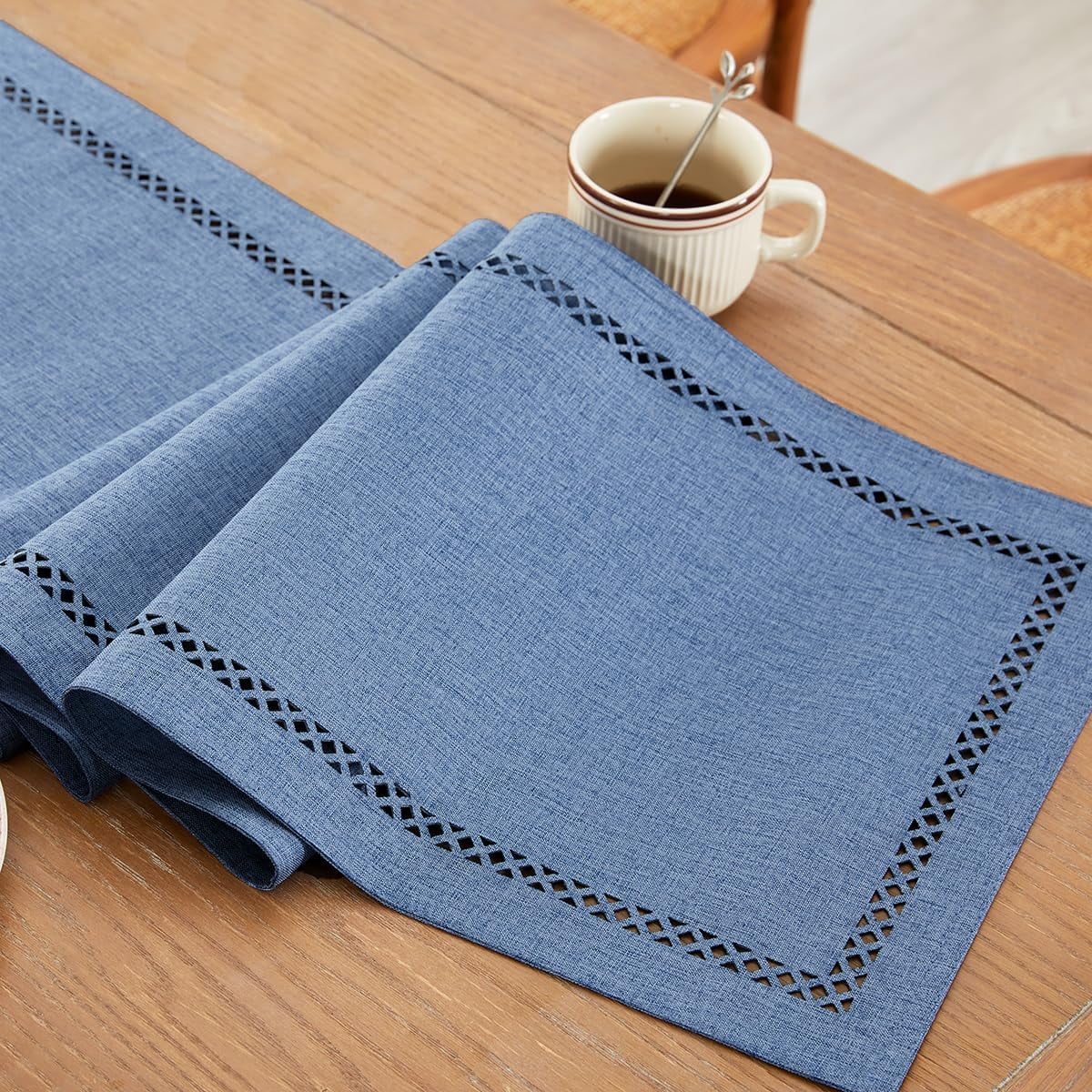 SHIYOU-Burlap Style Farmhouse Table Runner, 13 x 60 Inch Blue, Rustic ...
