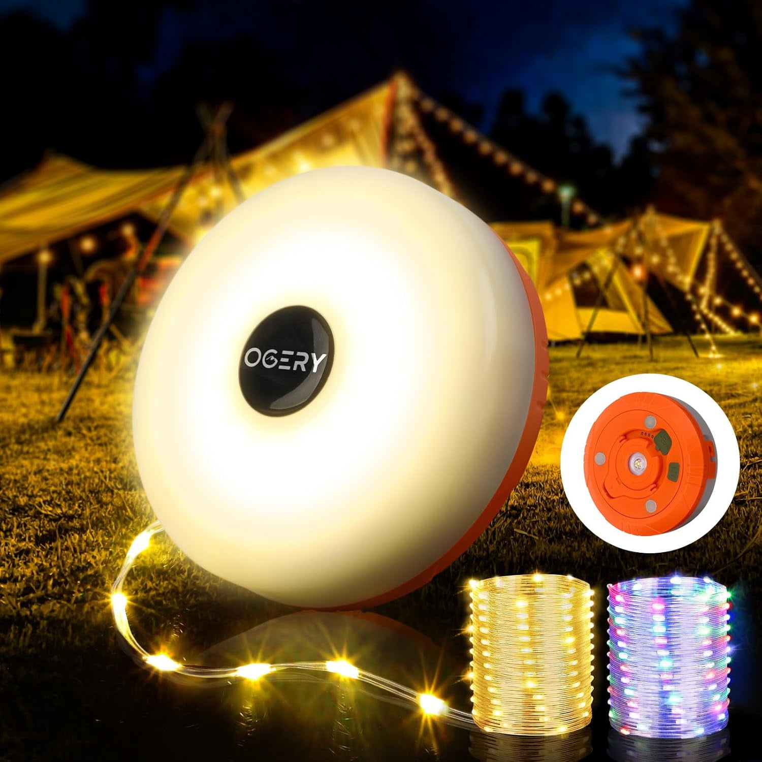 SHIYOU-Camping String Lights, 4 in 1 Quick Storage 32.8FT Rechargeable ...