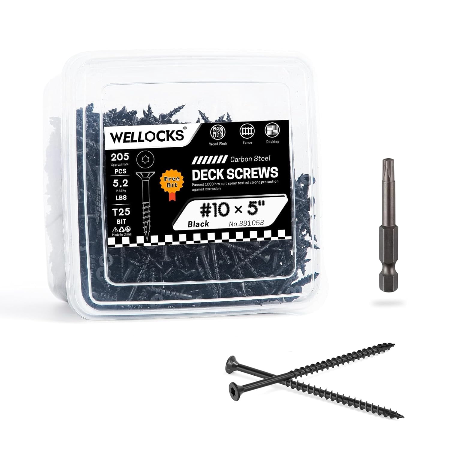 SHIYOU-Deck Screws 5", Wood Screws #10×5", Black 205 PCS, Superior Rust ...