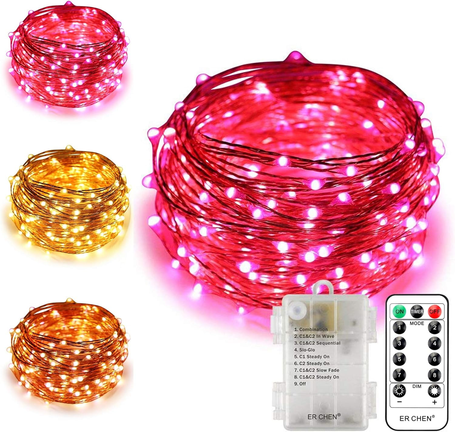 SHIYOU-ErChen Battery Operated Dual-Color Led String Lights, 66FT 200 ...