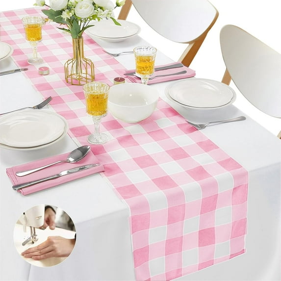 SHIYOU-Fabric Checkered Table Runner 1 Pack Waterproof Gingham Table ...